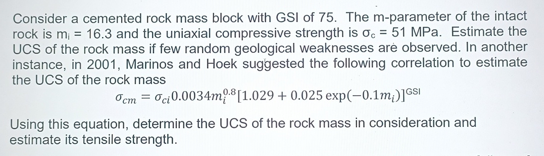 Solved Consider a cemented rock mass block with GSI of 75 . | Chegg.com