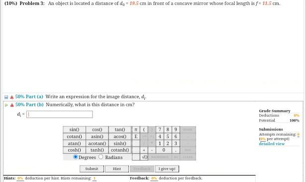 Solved (10%) Problem 3: An object is located a distance of | Chegg.com