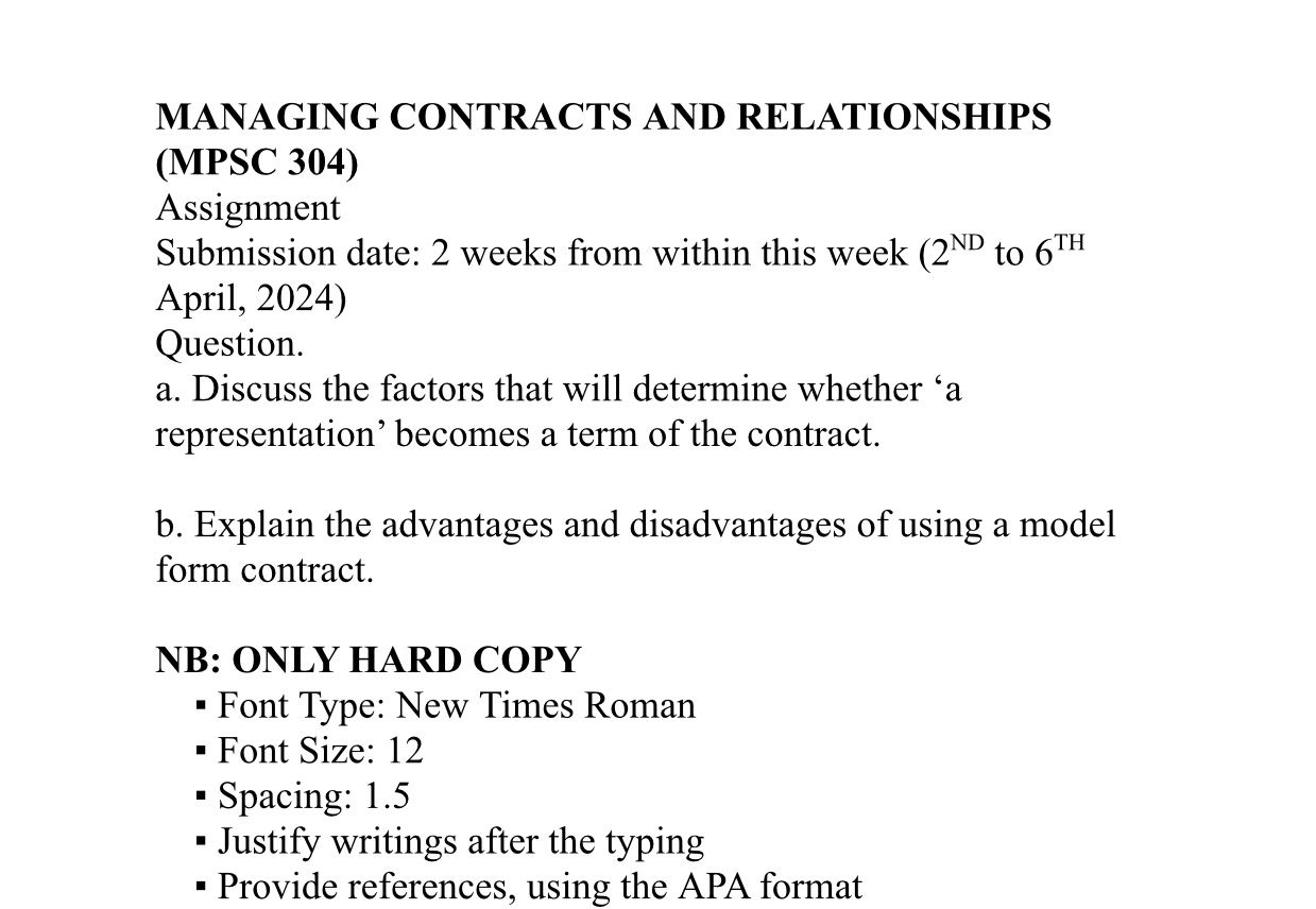Solved MANAGING CONTRACTS AND RELATIONSHIPS(MPSC | Chegg.com