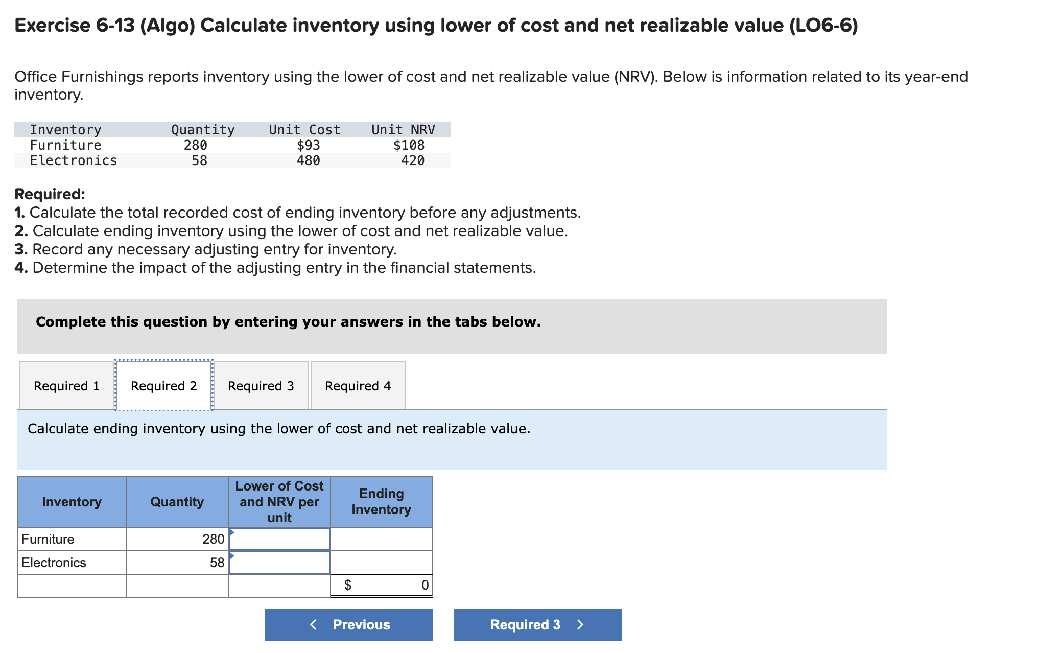 Solved Exercise 6-13 (Algo) ﻿Calculate inventory using lower | Chegg.com