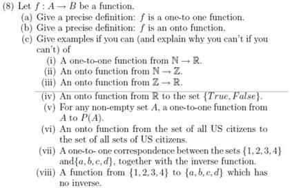Solved Let f : A rightarrow B be a function. Give a precise | Chegg.com