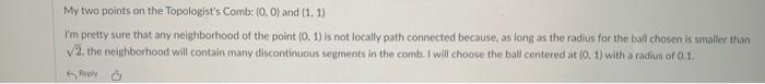 Solved My two points on the Topologist's Comb: (0,0) and | Chegg.com