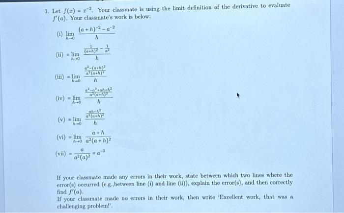 Solved 1. Let f(x) = x2. Your classmate is using the limit | Chegg.com