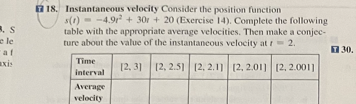 Solved Instantaneous velocity Consider the position function | Chegg.com