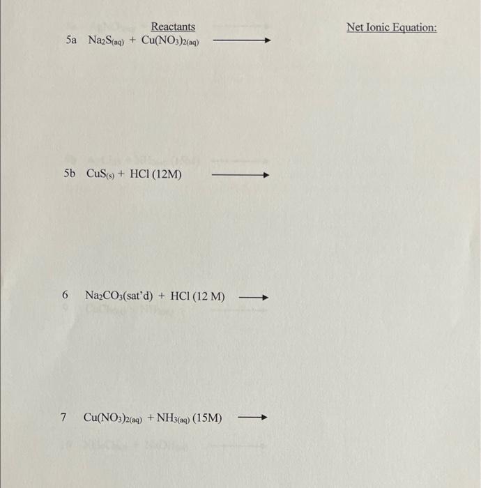 Solved Net Ionic Equation: Reactants 5a Na2S(aq) + | Chegg.com