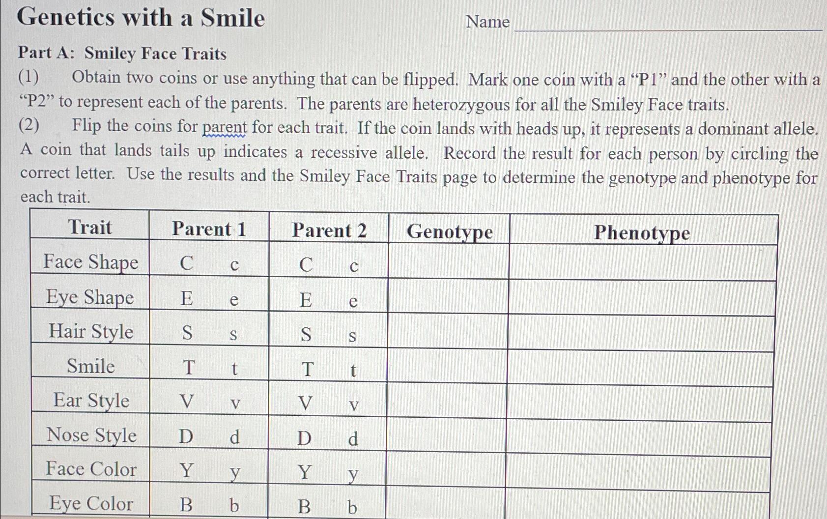 Solved Genetics with a SmileNamePart A: Smiley Face | Chegg.com