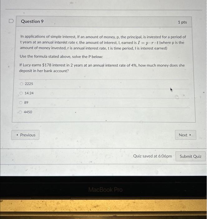 Solved In applications of simple interest, If an amount of | Chegg.com