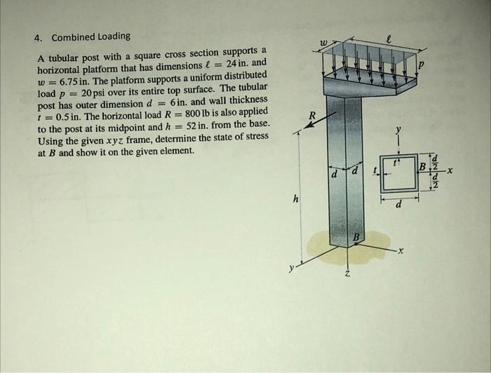 Solved 4. Combined Loading A tubular post with a square | Chegg.com