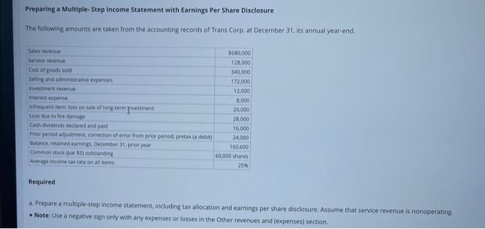 Solved Preparing a Multiple-Step Income Statement with | Chegg.com
