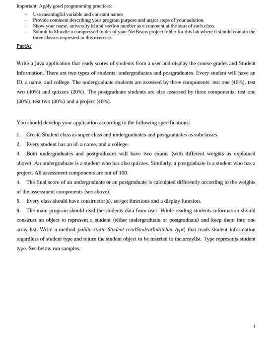 Solved Important: Apply good programming practices: - Use | Chegg.com