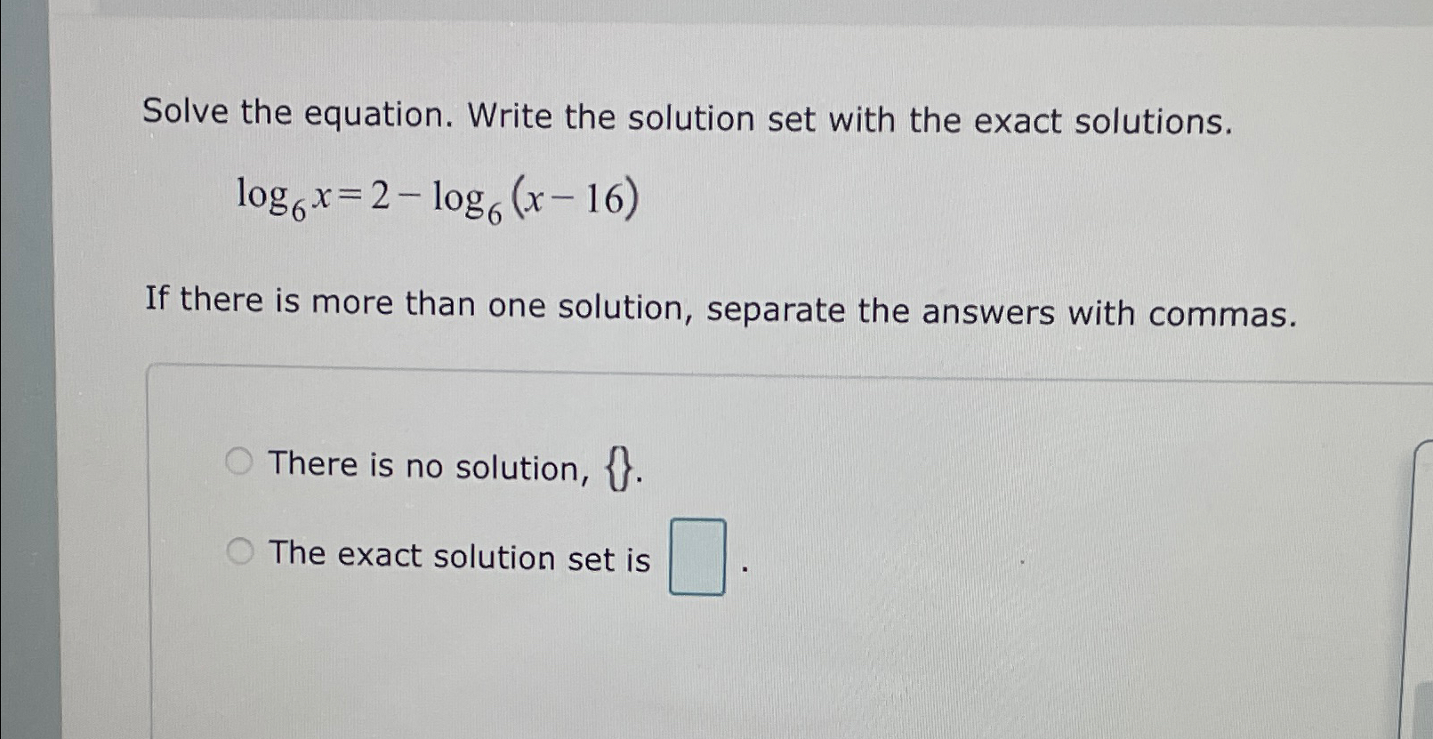 Solved Solve the equation. Write the solution set with the | Chegg.com