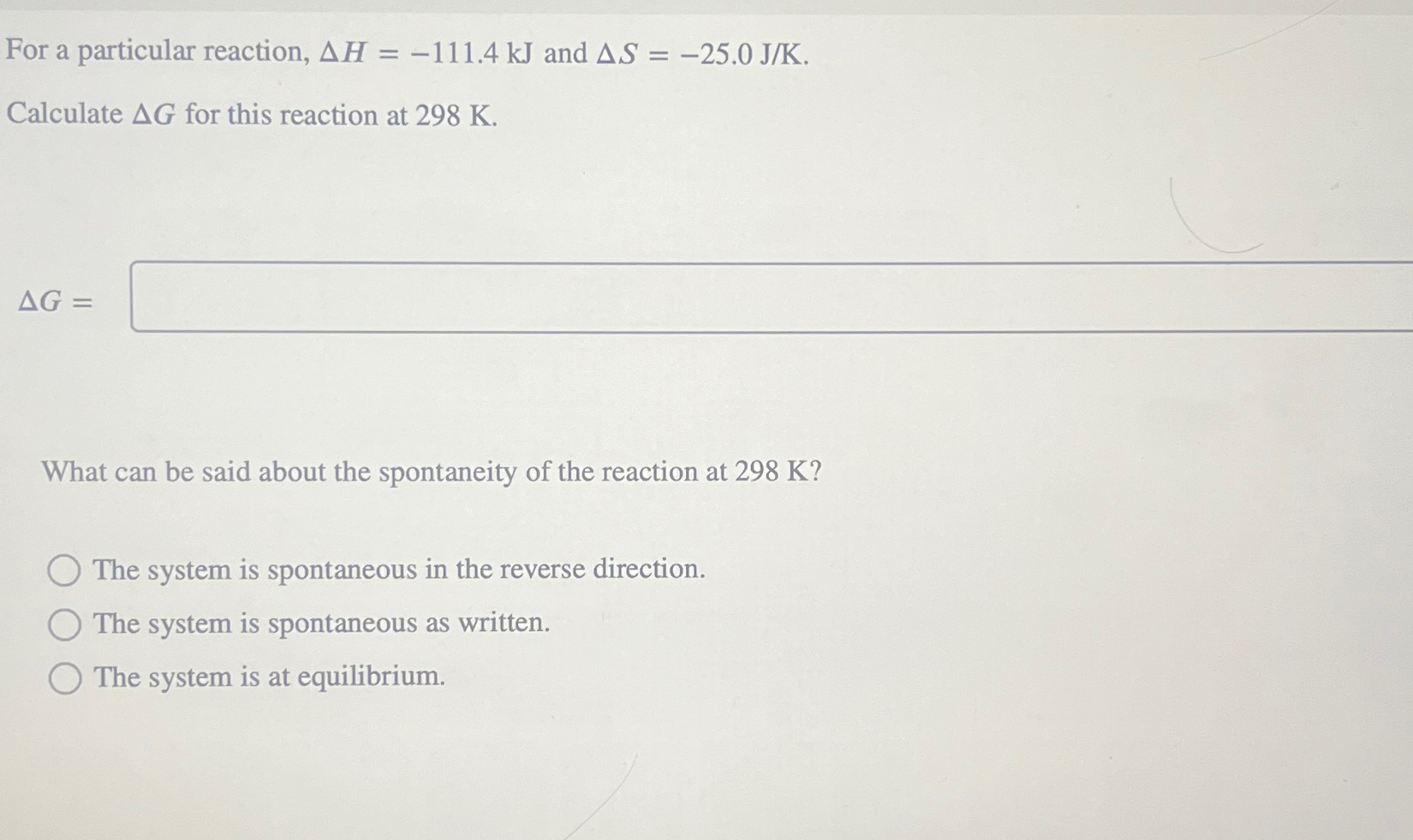 Solved For a particular reaction, \\\\Delta H=-111.4kJ and | Chegg.com