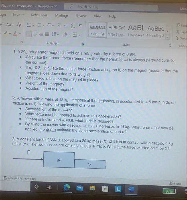 Solved 1. A 20 g refrigerator magnet is held on a | Chegg.com