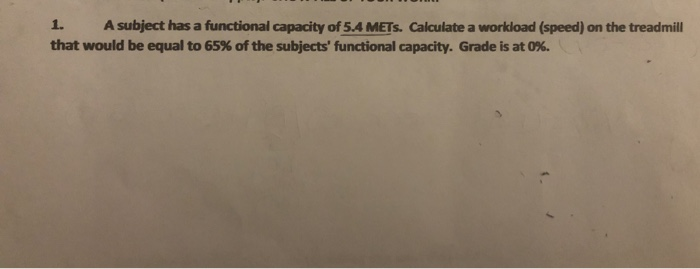 Solved 1. A subject has a functional capacity of 5.4 METS. | Chegg.com