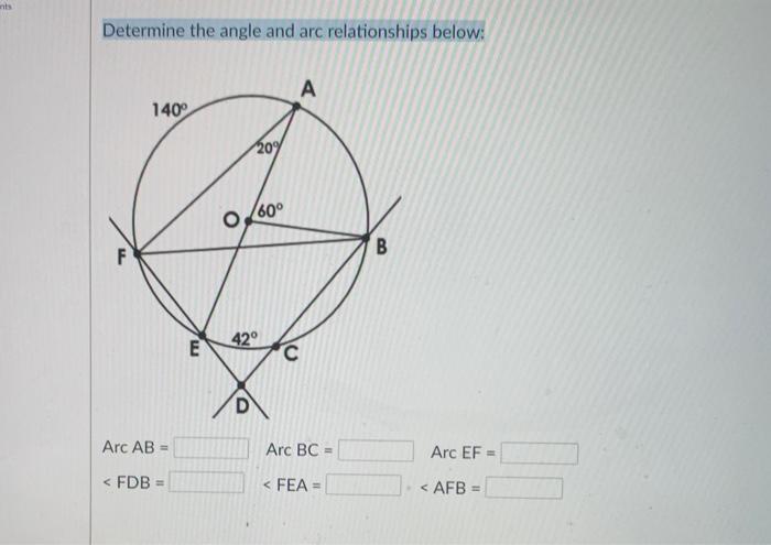 Solved Determine the angle and arc relationships below: A | Chegg.com