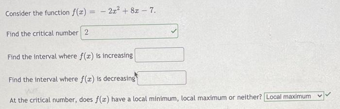 Solved Consider the function f(x) = – 2x2 + 8x – 7. Find the | Chegg.com
