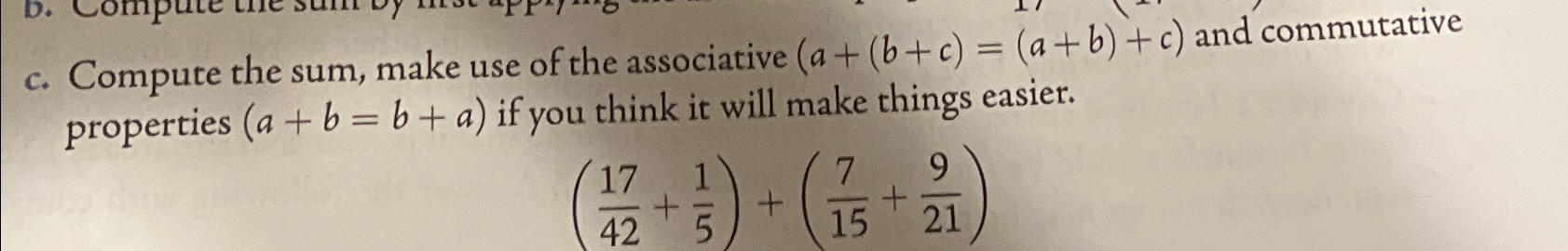 Solved c. ﻿Compute the sum, make use of the associative | Chegg.com