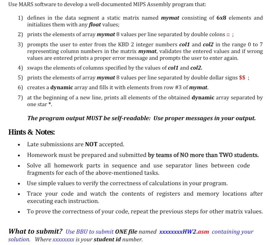 Solved Use MARS software to develop a well-documented MIPS | Chegg.com