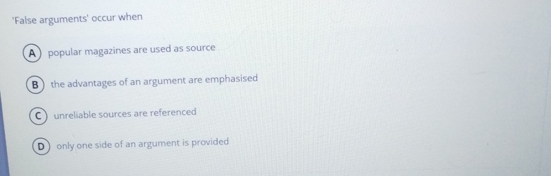 Solved 'False arguments' occur whenpopular magazines are | Chegg.com