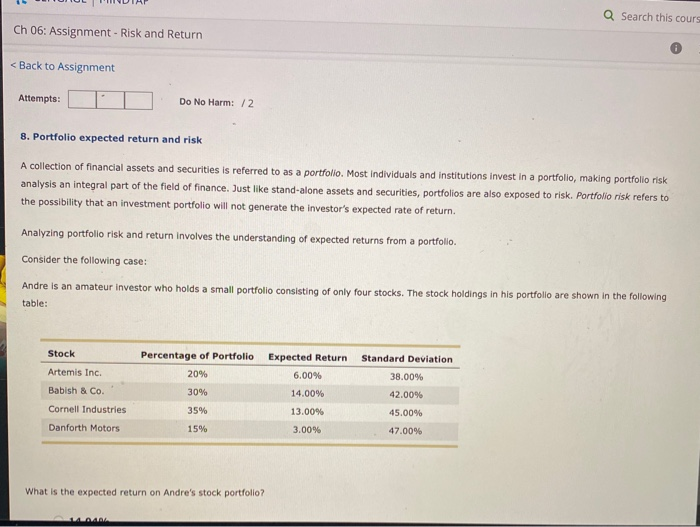 Solved Q Search this cours Ch 06: Assignment - Risk and | Chegg.com