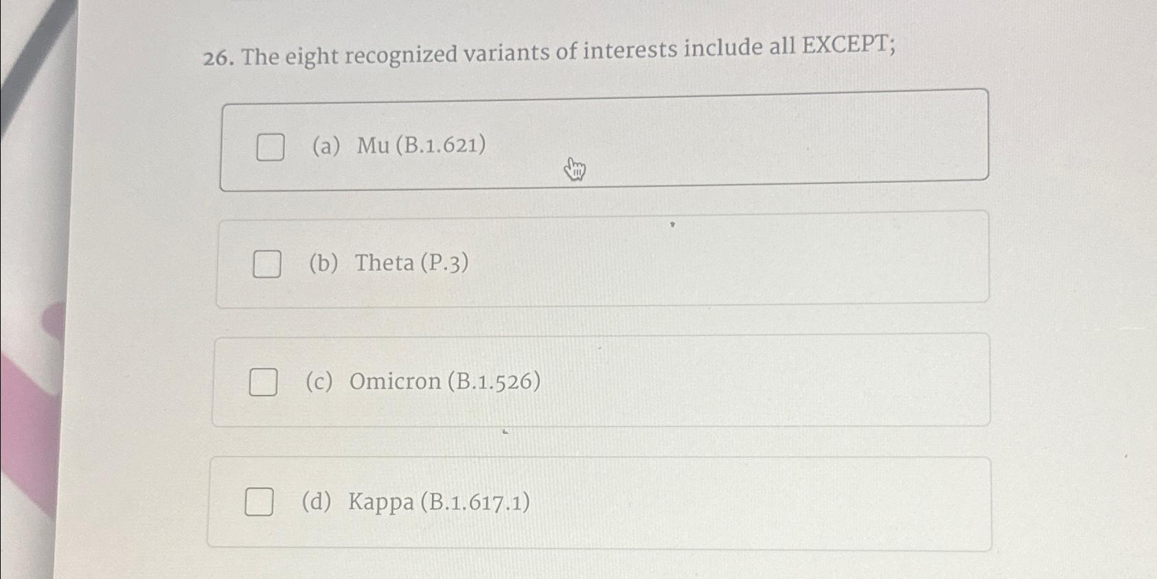 Solved The eight recognized variants of interests include | Chegg.com
