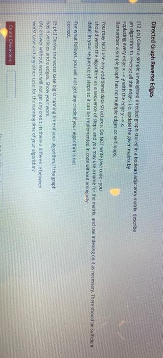 Solved Directed Graph Reverse Edges 112 pts] Given a simple | Chegg.com