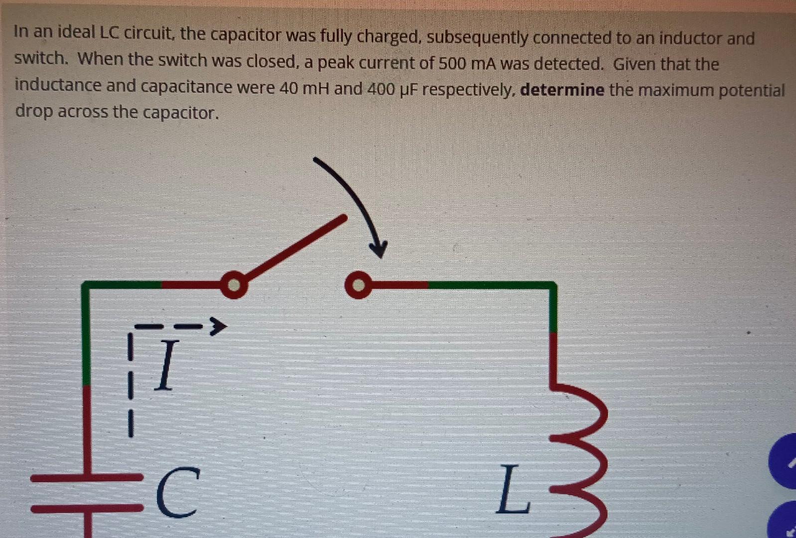 Solved In an ideal LC circuit, the capacitor was fully | Chegg.com