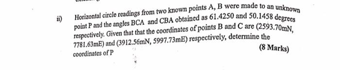 Solved Horizontal circle readings from two known points A,B | Chegg.com