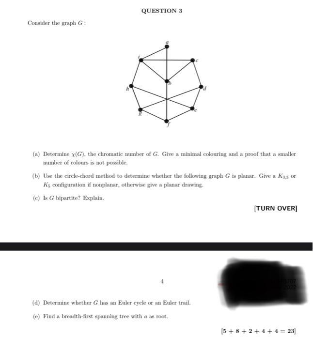 Solved Consider the graph G : (a) Determine χ(G), the | Chegg.com