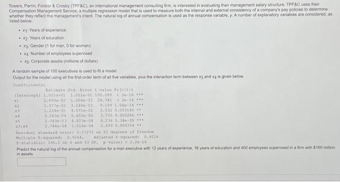 Solved Towers, Perrin, Forster 8 Crosby (TPF 8 C), an | Chegg.com