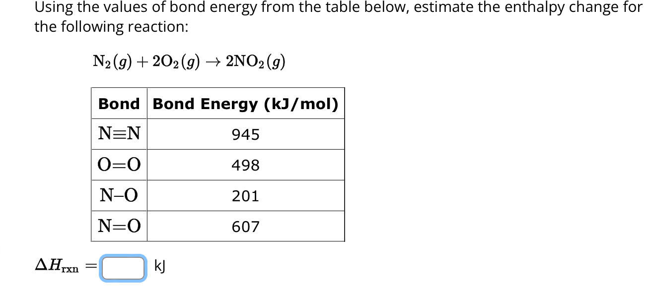 Solved Using the values of bond energy from the table below, | Chegg.com