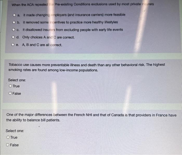 Solved When the ACA repealed thia Pre-existing Conditions | Chegg.com