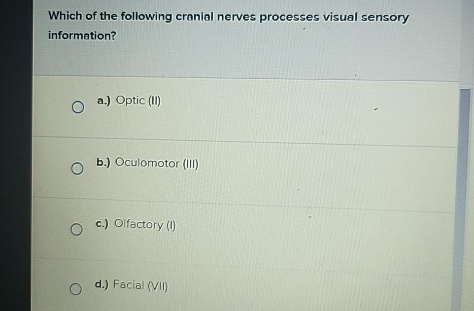 Solved Which of the following cranial nerves processes | Chegg.com