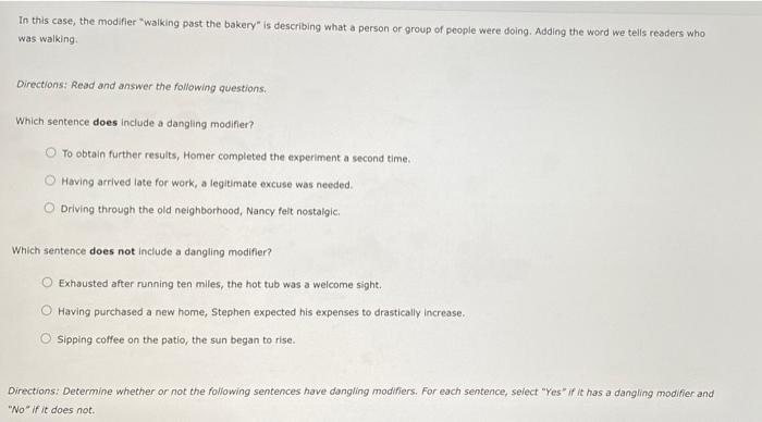 4. Dangling Modifiers Using modifiers-words that | Chegg.com