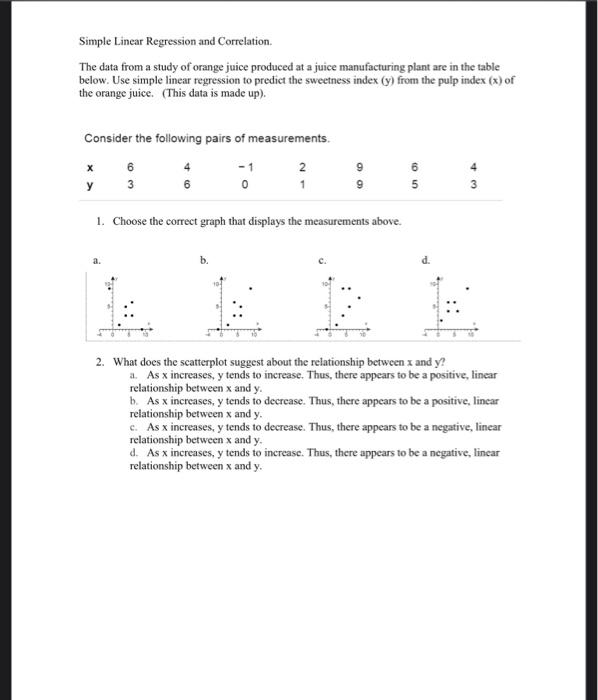 Solved Simple Linear Regression and Correlation The data | Chegg.com