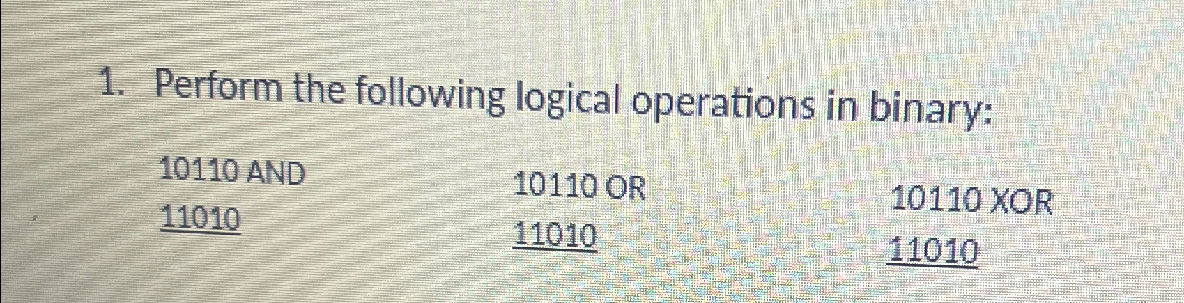 Solved Perform the following logical operations in | Chegg.com