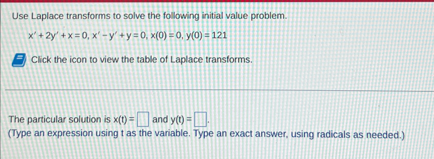 Solved Use Laplace transforms to solve the following initial | Chegg.com
