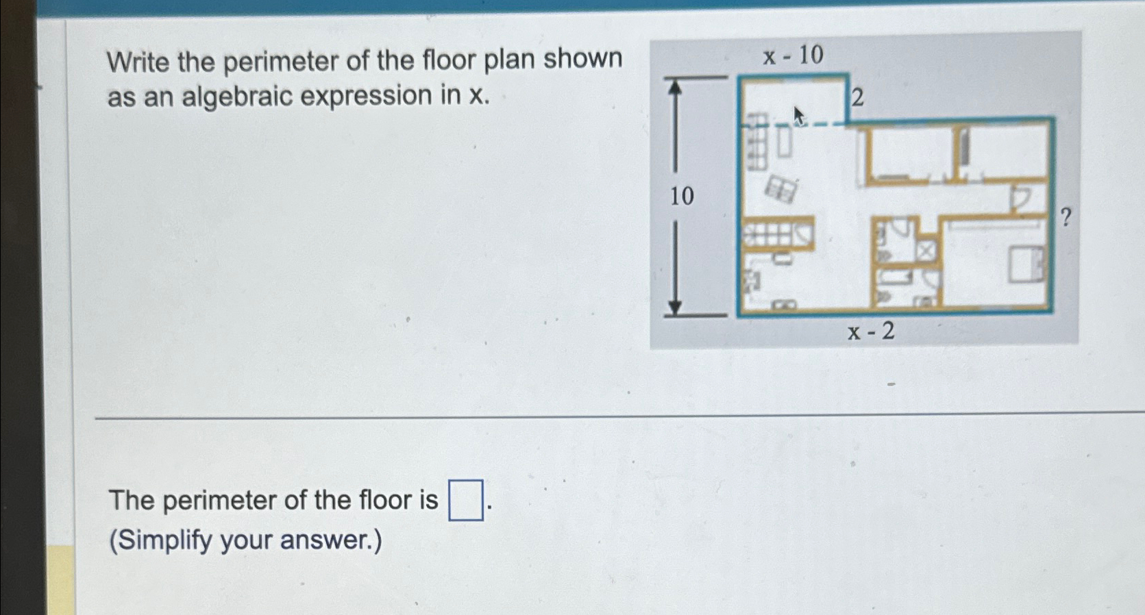 Solved Write the perimeter of the floor plan shown as an | Chegg.com