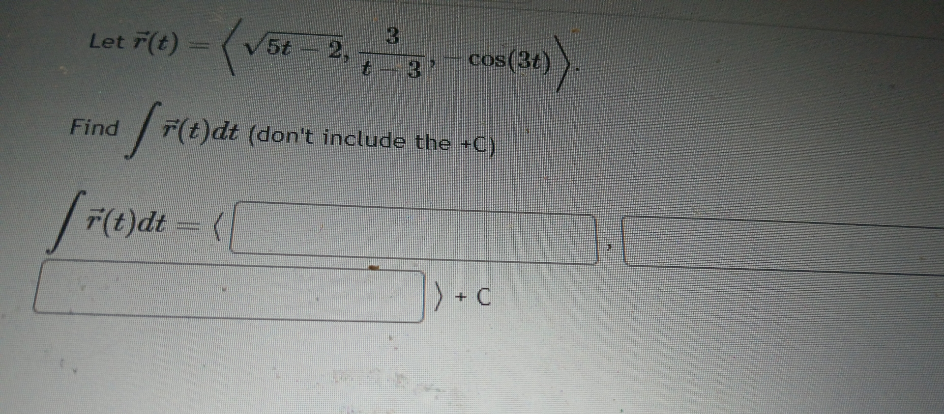 Solved Let vec(r)(t)=(:5t-22,3t-3,-cos(3t):)Find | Chegg.com