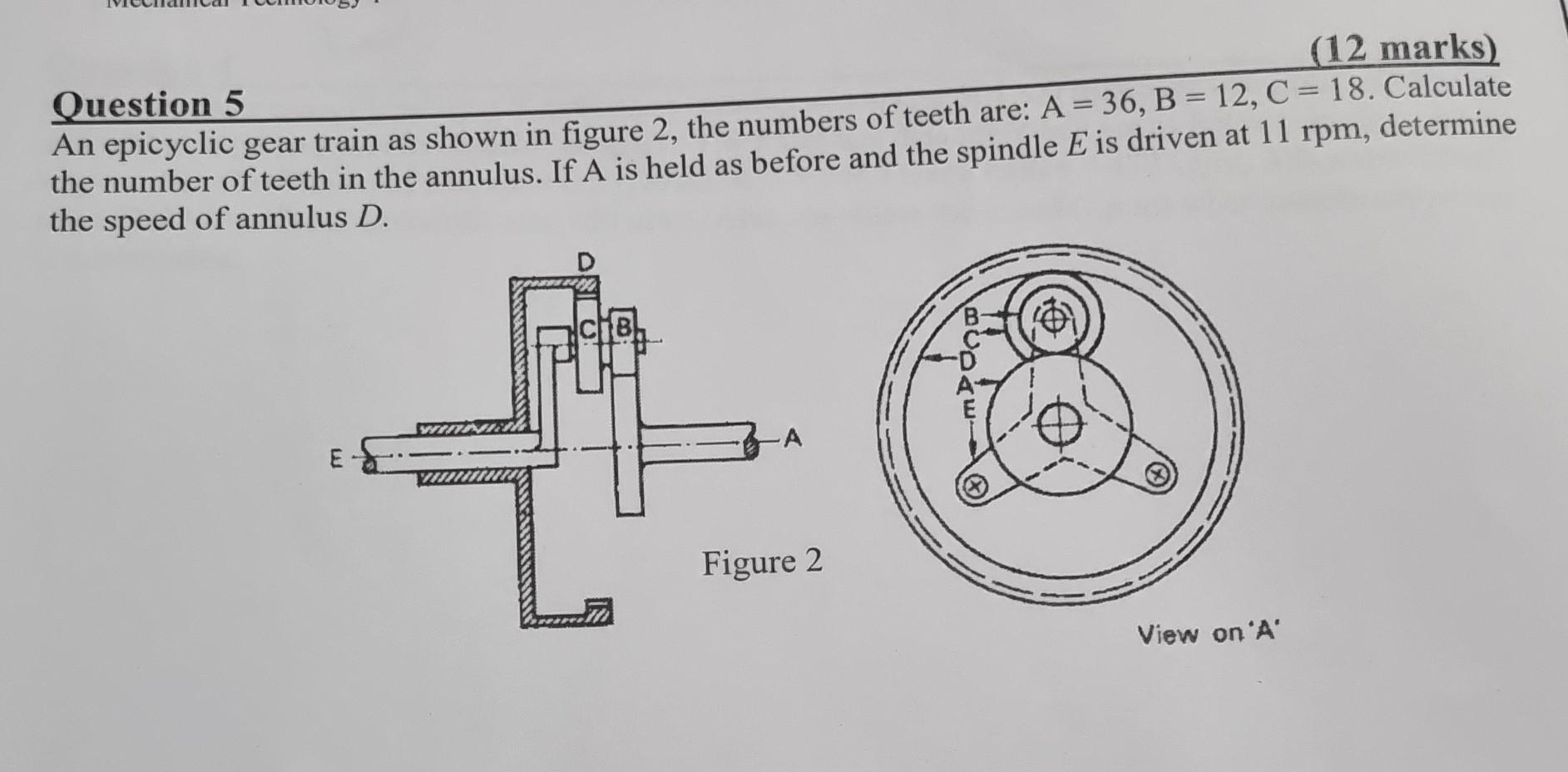 Solved Question 5 An epicyclic gear train as shown in figure | Chegg.com
