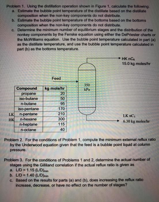 Problem 1. Using the distillation operation shown in | Chegg.com
