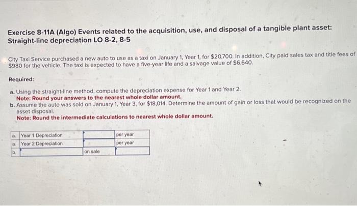 Solved Exercise 8-11A (Algo) Events related to the | Chegg.com