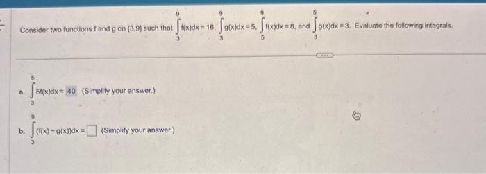 Solved Consider two functions f and g on [3,9] such that | Chegg.com