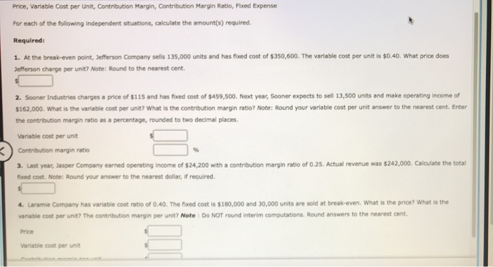 Solved Price, Variable Cost per Unit, Contribution Margin, | Chegg.com