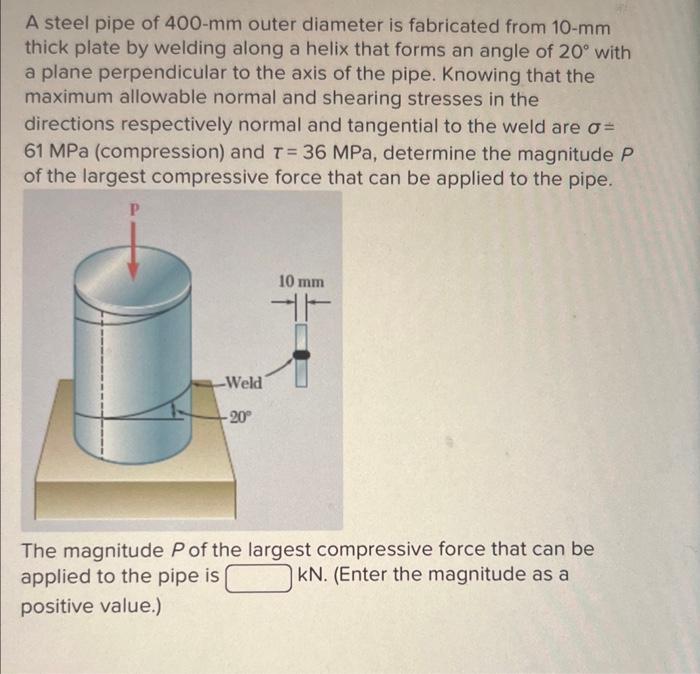 Solved A steel pipe of 400−mm outer diameter is fabricated | Chegg.com