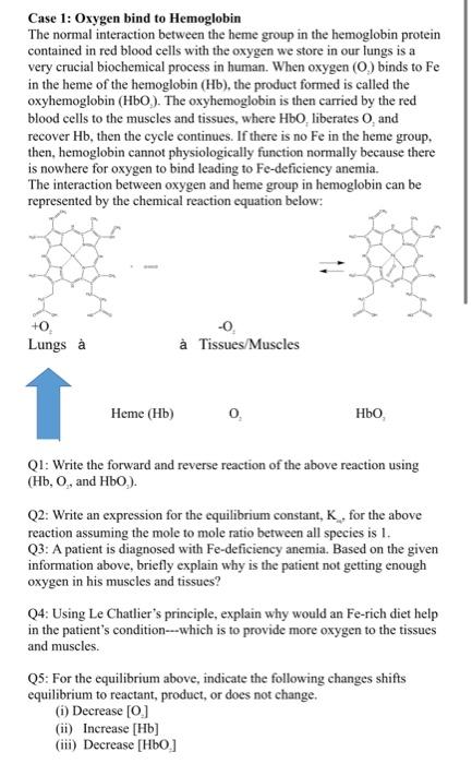 Solved Case 1: Oxygen bind to Hemoglobin The normal | Chegg.com