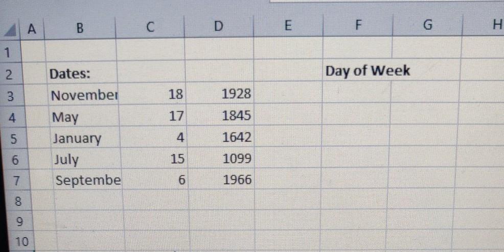 Solved The day of the week for a given date can be | Chegg.com