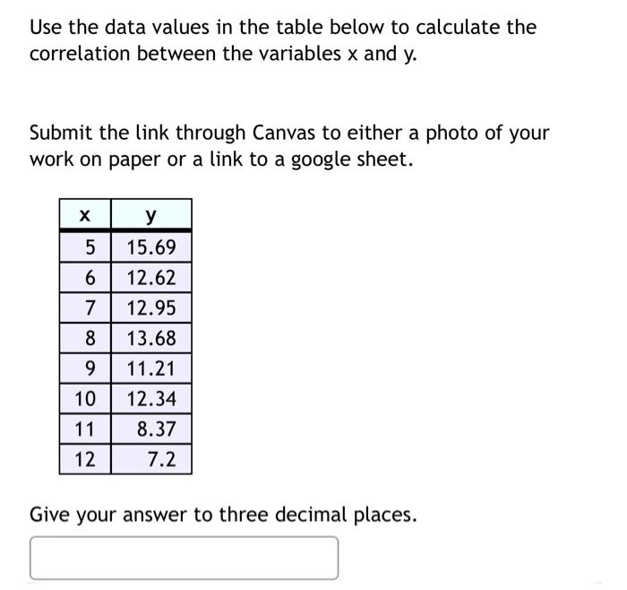 Solved Use the data values in the table below to calculate | Chegg.com