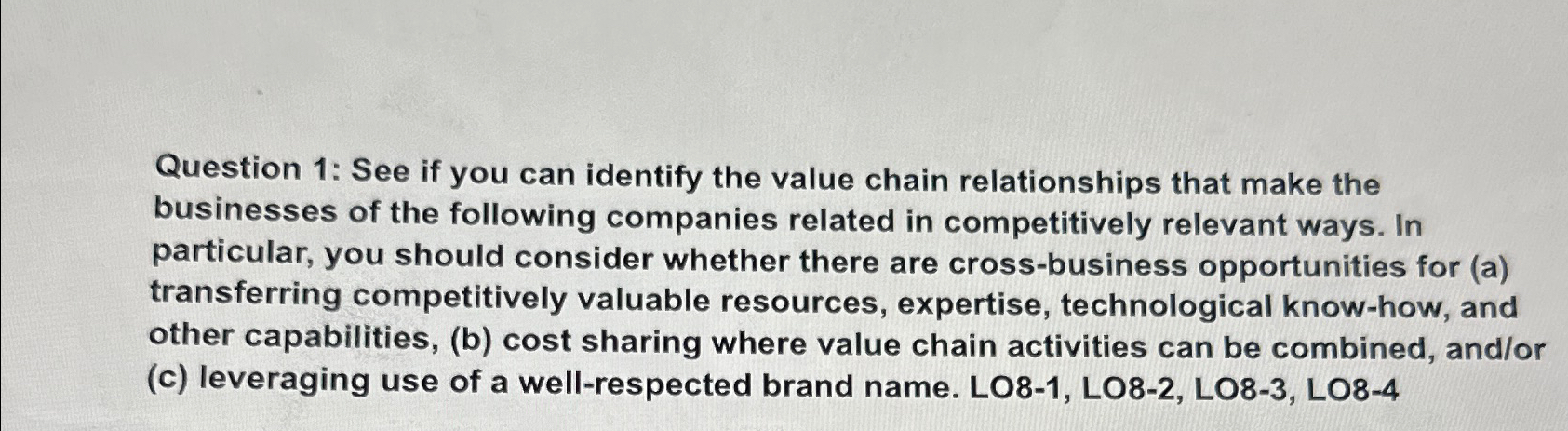 Solved Question 1: See if you can identify the value chain | Chegg.com