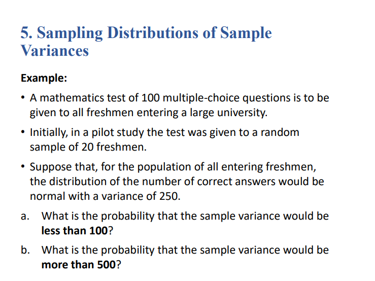 Sampling Distributions of SampleVariancesExample:A | Chegg.com